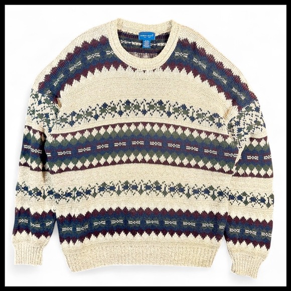 Towncraft | Sweaters | Vintage Towncraft Sweater Fair Isle Cream Geo ...